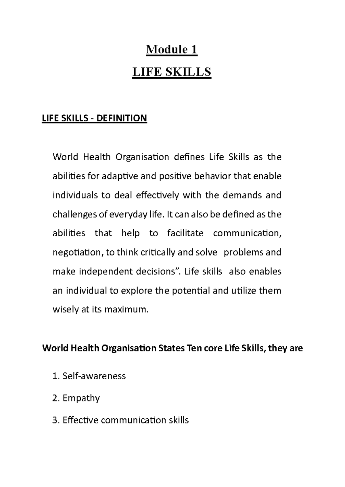LIFE Skills Module 1: Core Concepts and Key Skills Overview - Studocu