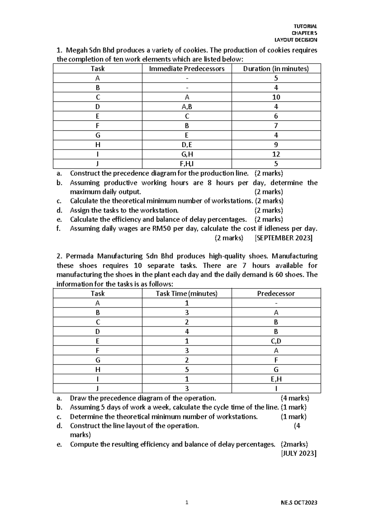 Tutorial Plant Layout - TUTORIAL CHAPTER 5 LAYOUT DECISION 1 NE OCT 1 ...