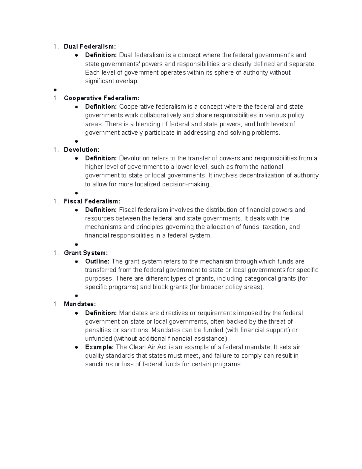 AP GOV HW: Key Concepts of Federalism and Government Powers - Studocu