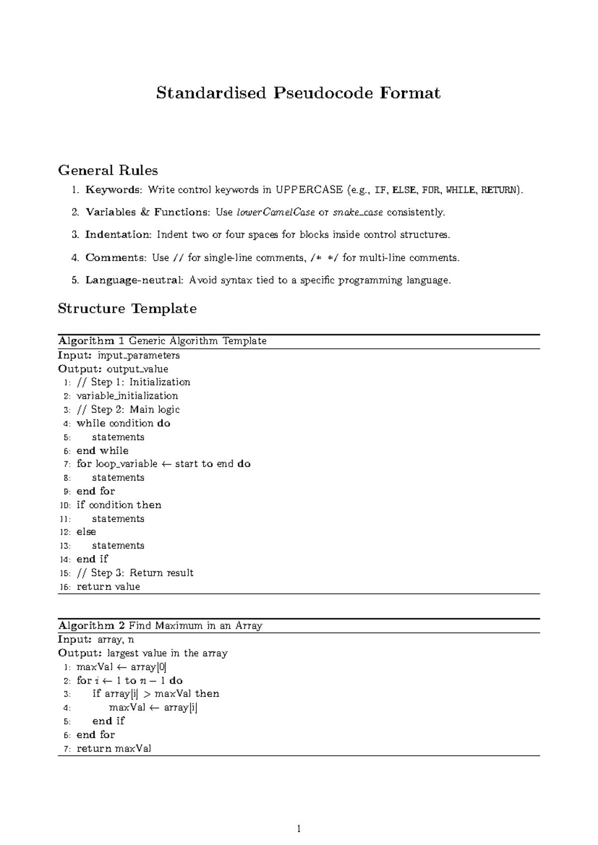 Standardised Pseudocode Format Guidelines for Programming - Studocu