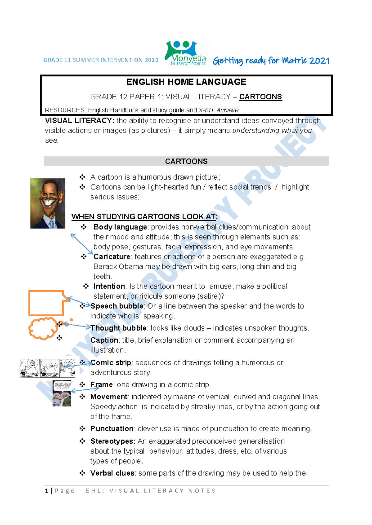 Grade 12 English HL Paper 1: Visual Literacy - Cartoon Analysis Notes ...