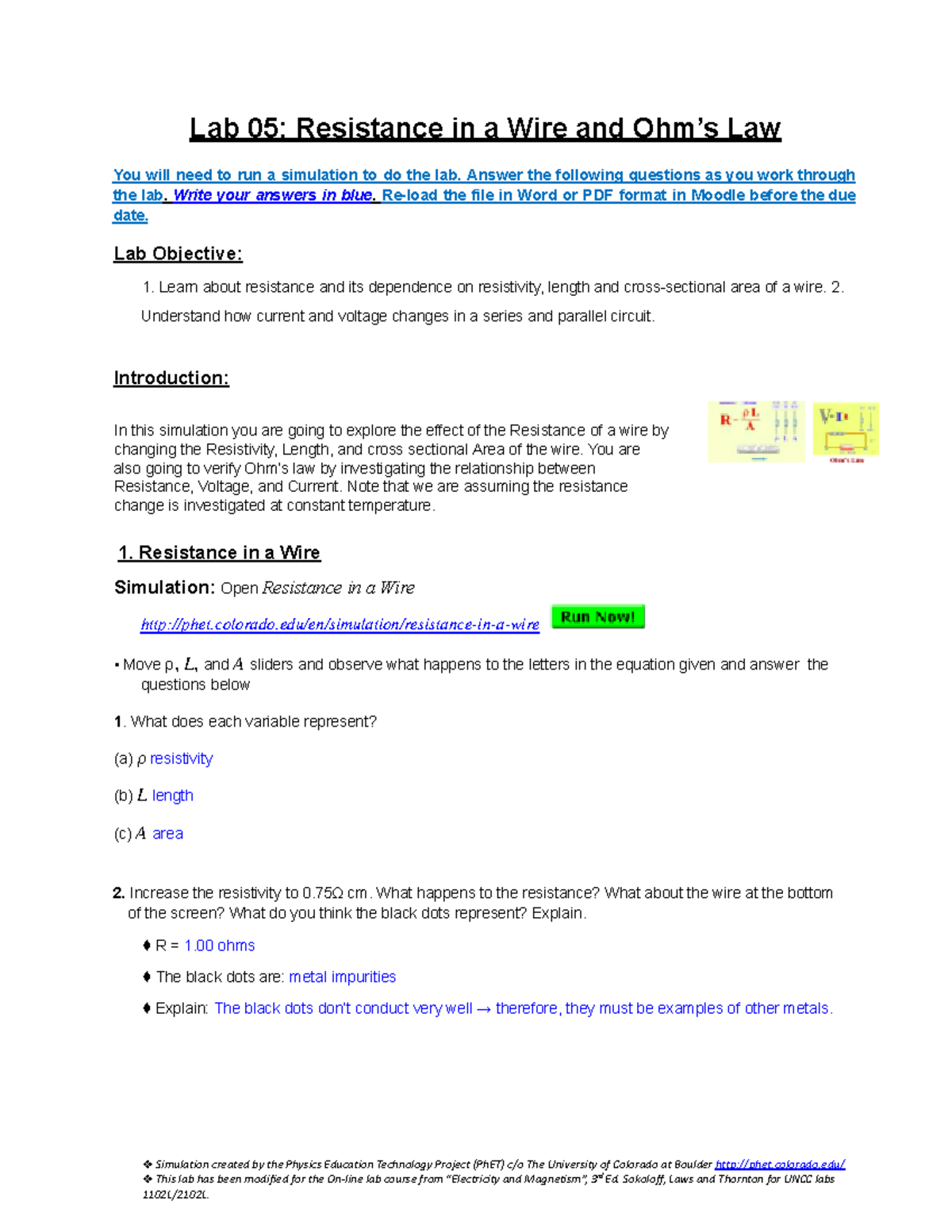 Lab 05: Exploring Resistance, Resistivity, and Ohm's Law in Circuits ...