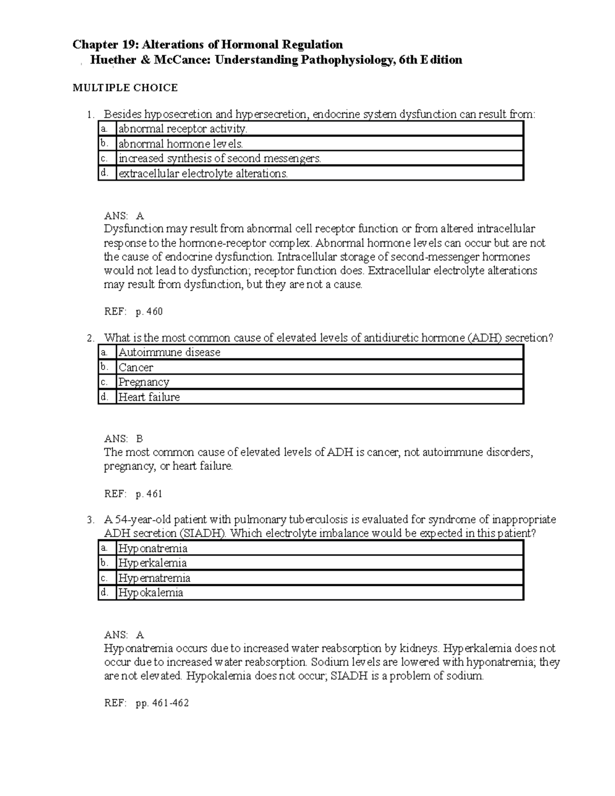C19 - practice questions for chapter 19 alterations of hormonal ...