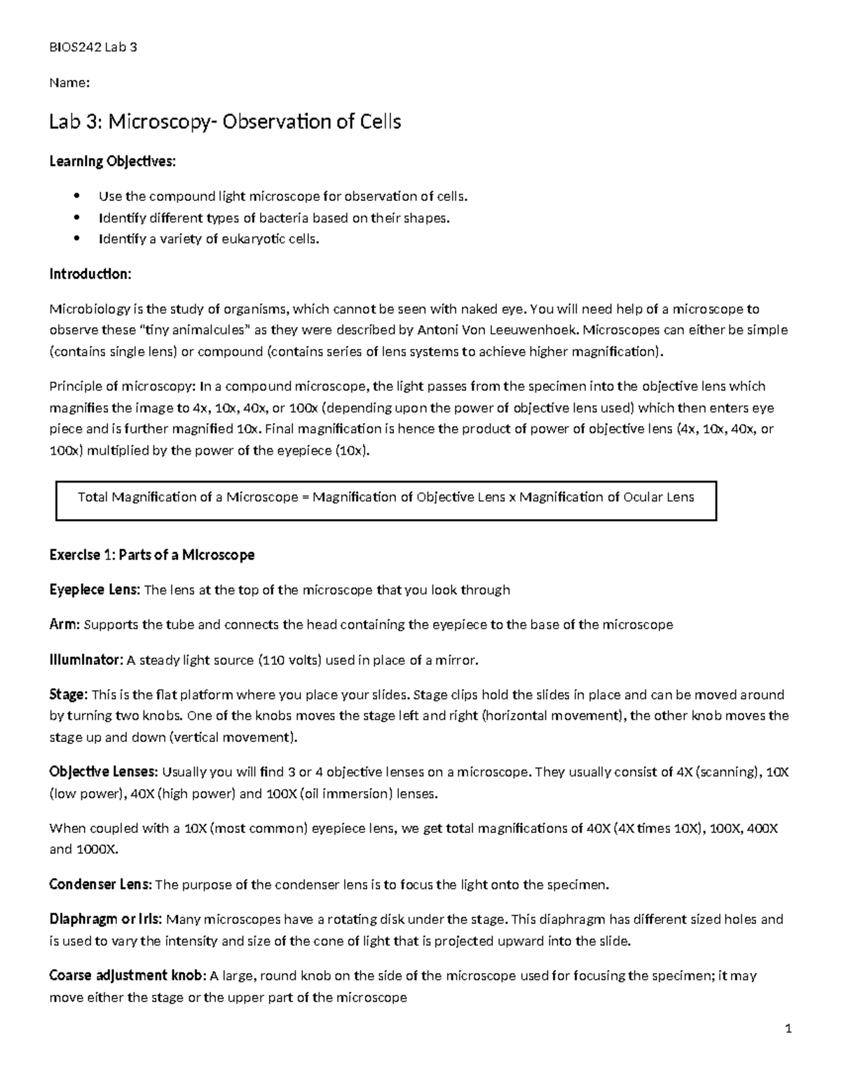 Lab 3 Report: Microscopy and Cell Observation Techniques - Studocu
