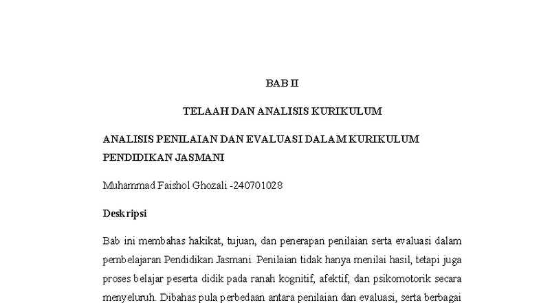 BAB II Telaah dan Analisis Penilaian dalam Kurikulum Pendidikan Jasmani ...