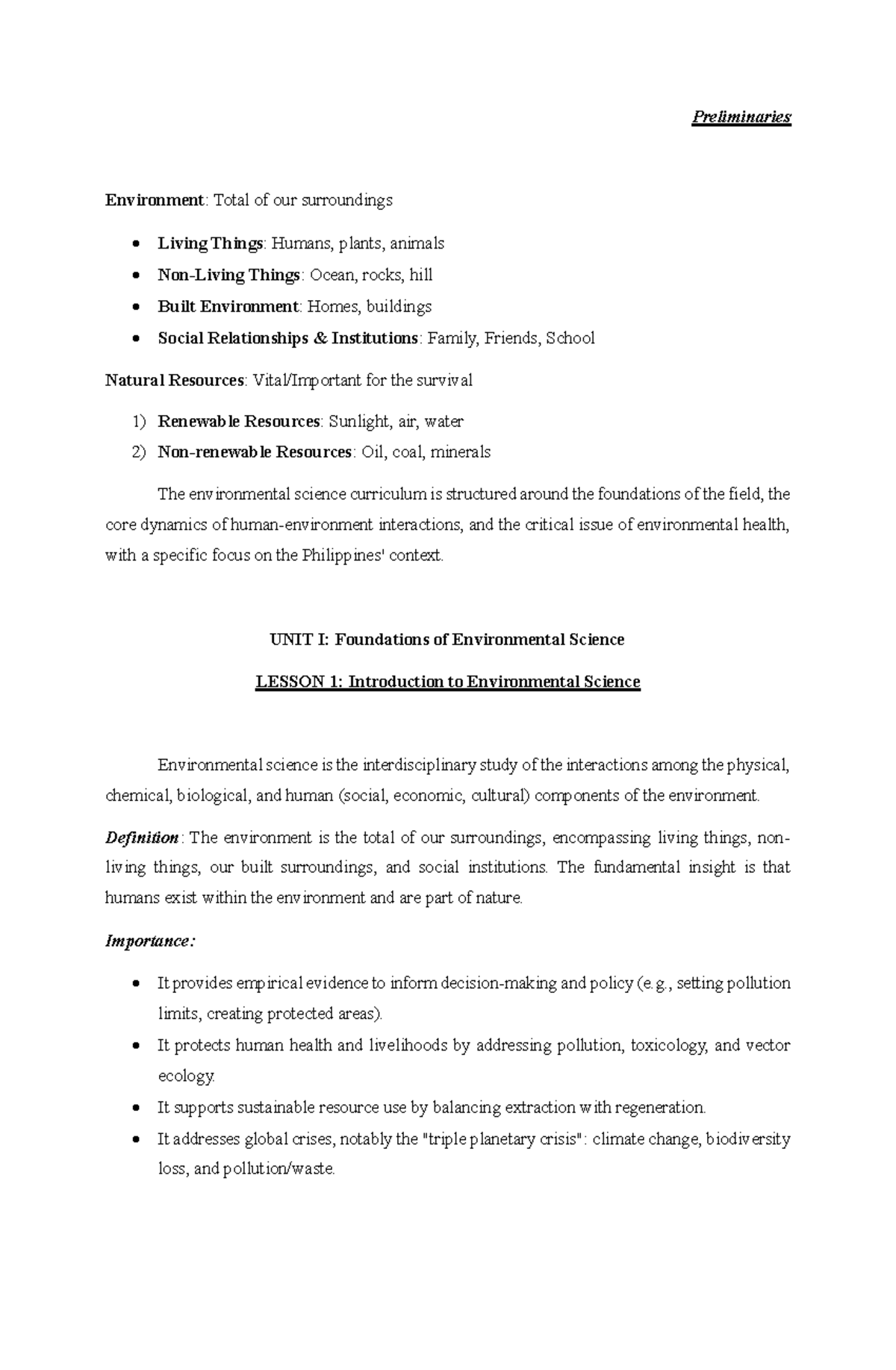 ENV 101: Foundations of Environmental Science - Midterm Review Notes ...