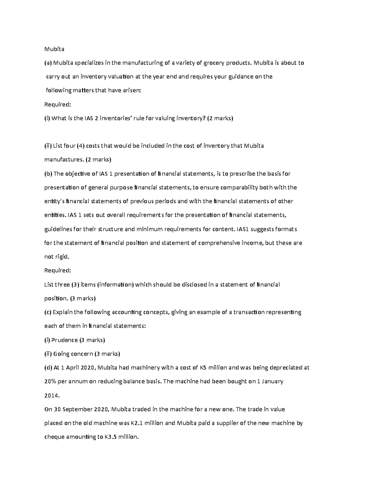 Mubita - IAS 2 Inventory Valuation & IAS 1 Financial Statements - Studocu