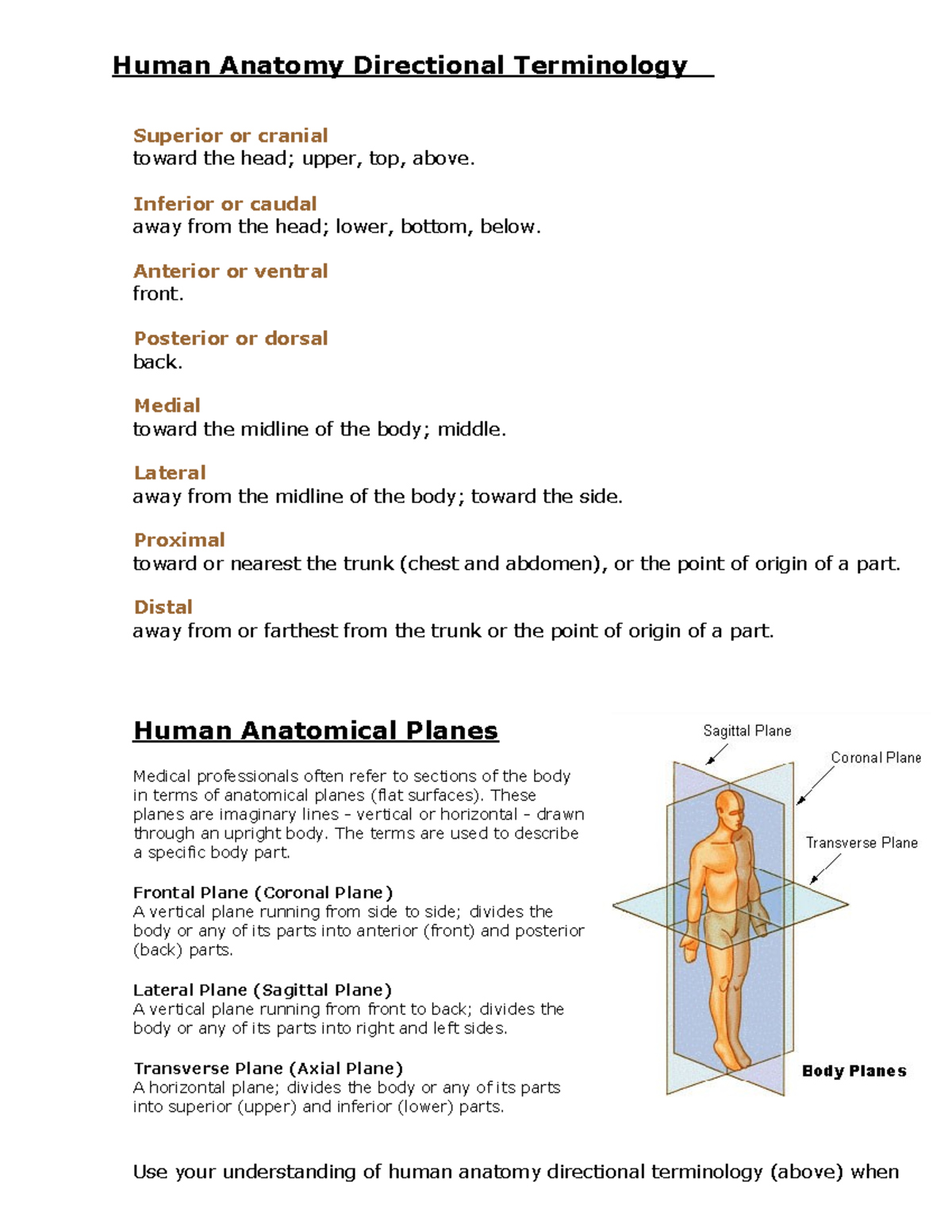 Human Anatomy (BIO101): Directional Terminology & Body Cavities ...