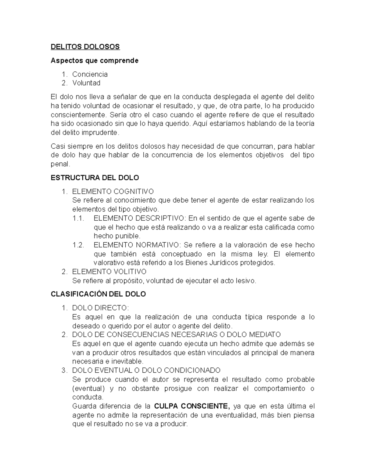 Teoria DEL DOLO - Definición, elementos, estructura, clases de dolo ...
