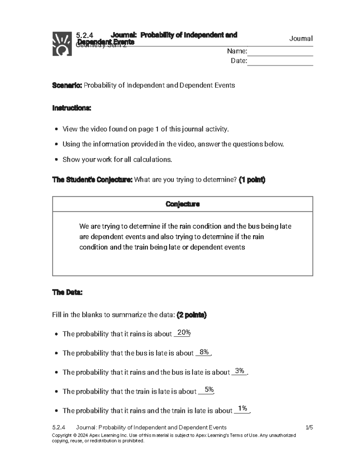 Geometry Sem 2 - Journal on Probability of Independent & Dependent ...