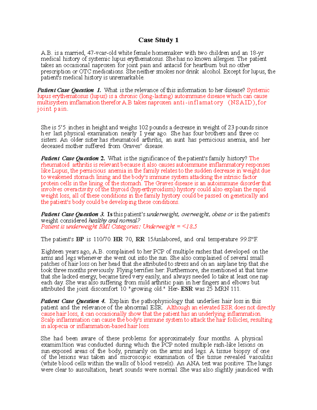 Case Study 1: A 47-Year-Old Female with Systemic Lupus Erythematosus - Studocu