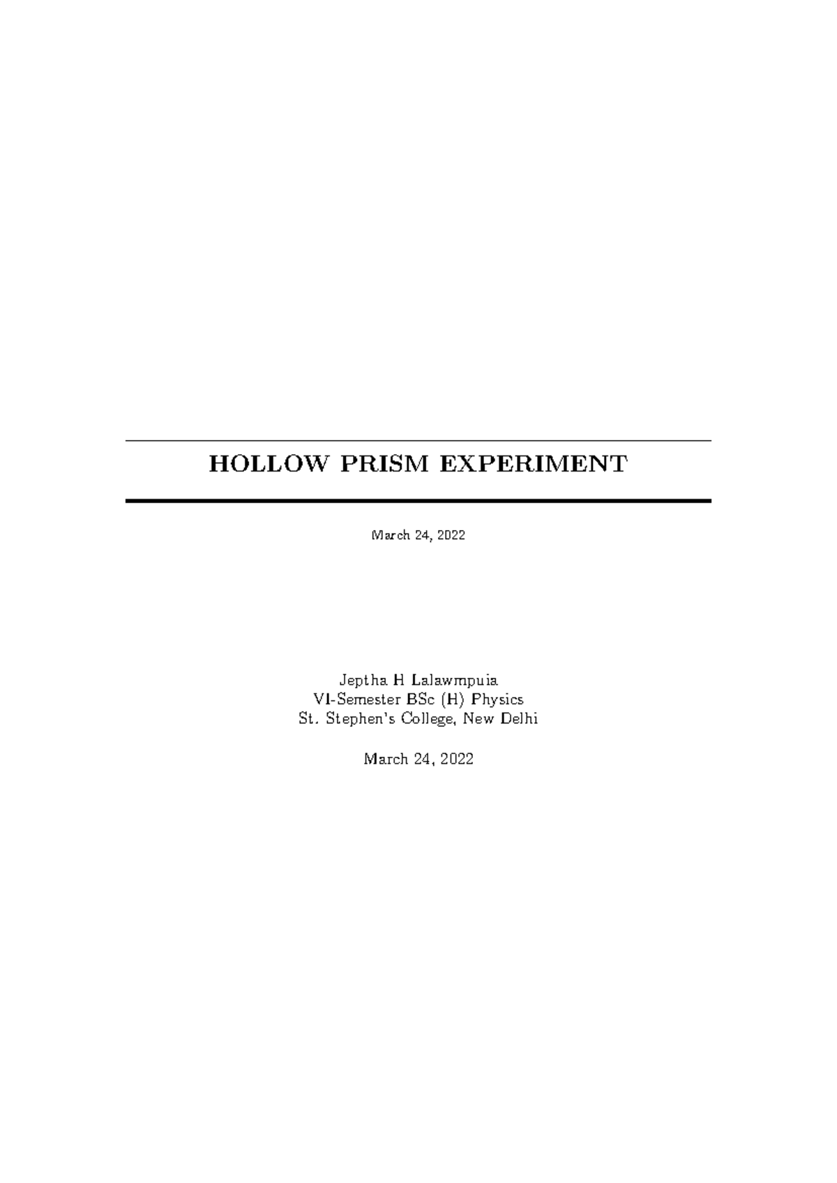 Hollow Prism Experiment 1 - Practical Report for BSc Physics VI - Studocu