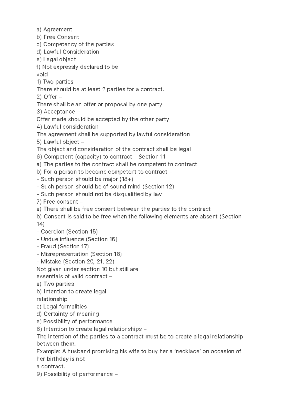 Contract Law Essentials: Key Elements & Validity (Note - Contract 1 ...