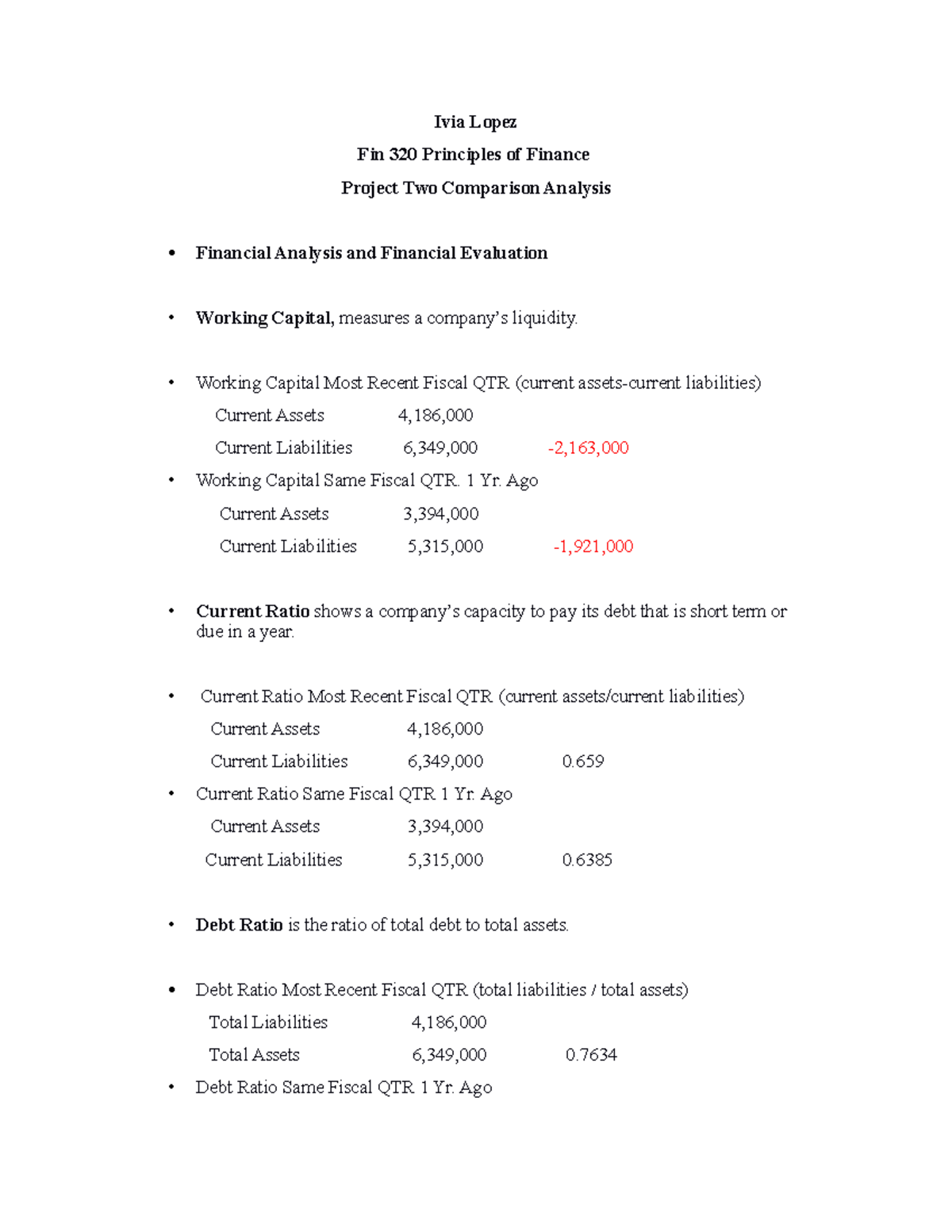 Fin 320 final project - Ivia Lopez Fin 320 Principles of Finance Project Two Comparison Analysis ...