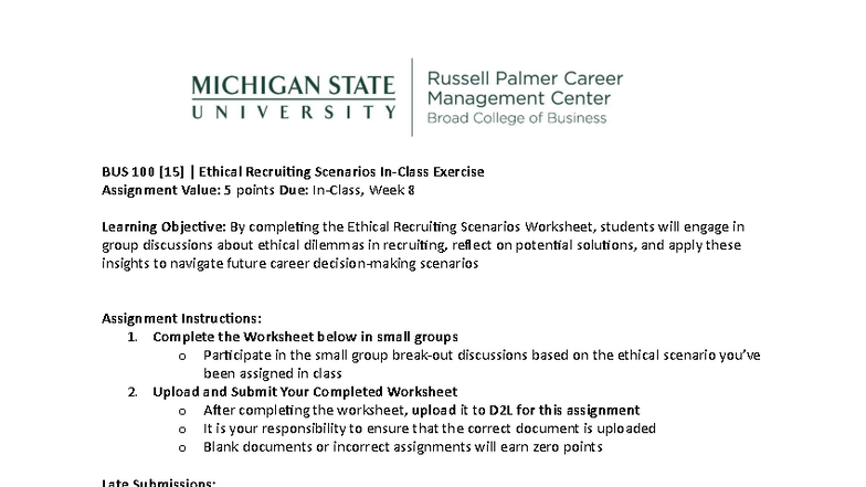 FS25 BUS 100 Ethical Recruiting Scenarios Group Exercise Worksheet ...