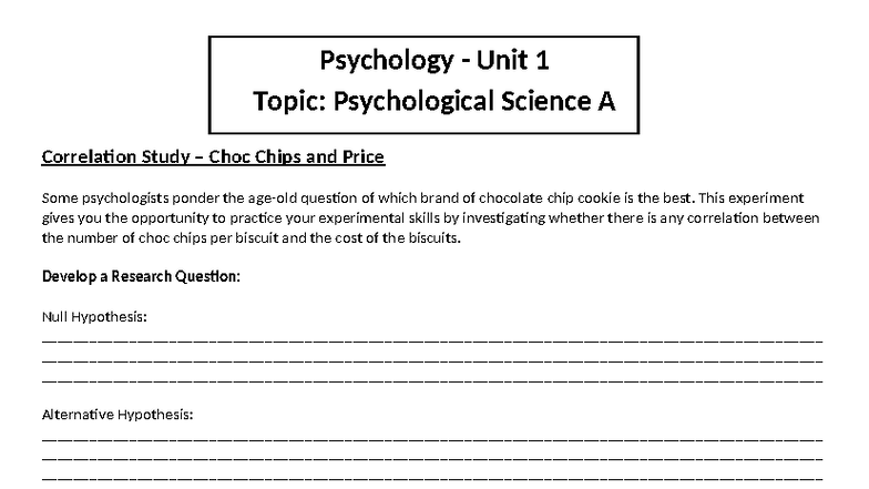 00 Correlation Study - Choc Chips & Price Analysis Activity Sheet - Studocu