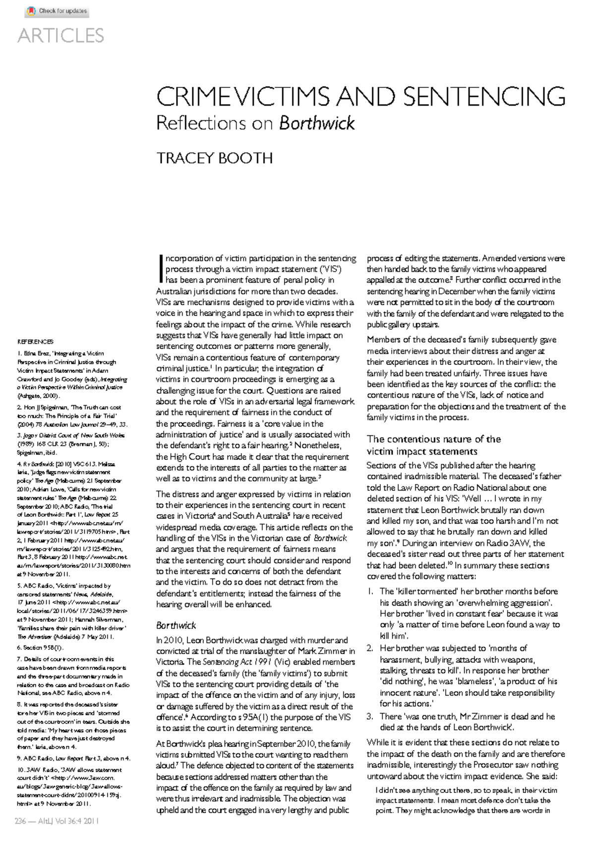 Tracey booth article - ELJ - 236 — AltLJ Vol 36:4 2011 I ncorporation ...