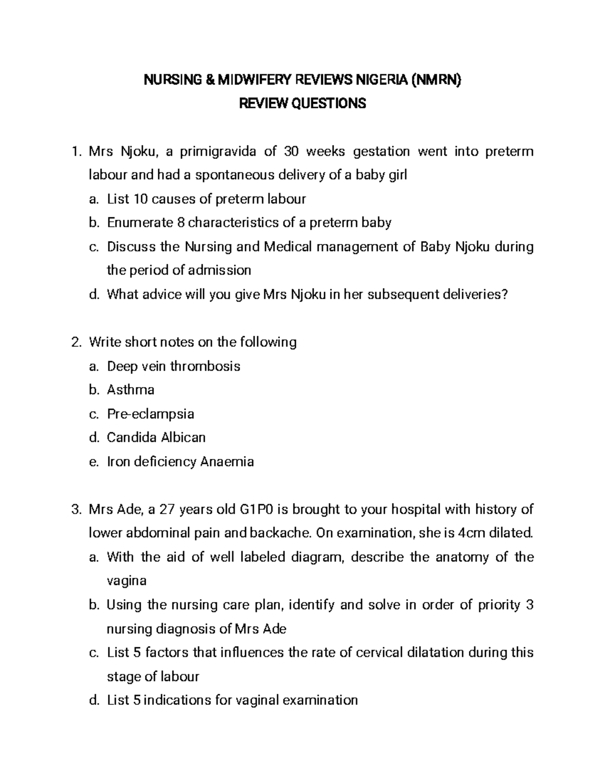 NMRN Review Questions: Comprehensive Q&A for Nursing Students - Studocu