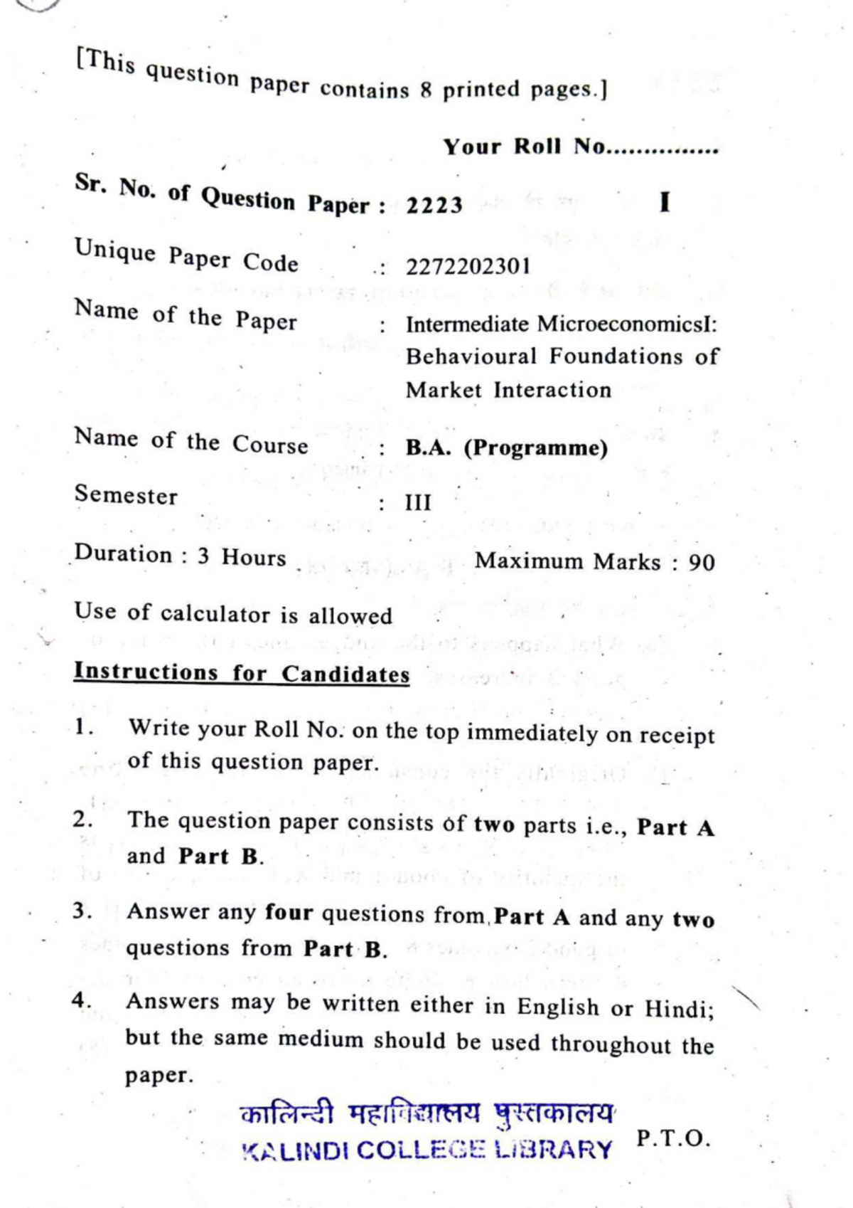 ECO 2272 - Intermediate Microeconomics I: Question Paper & Instructions ...