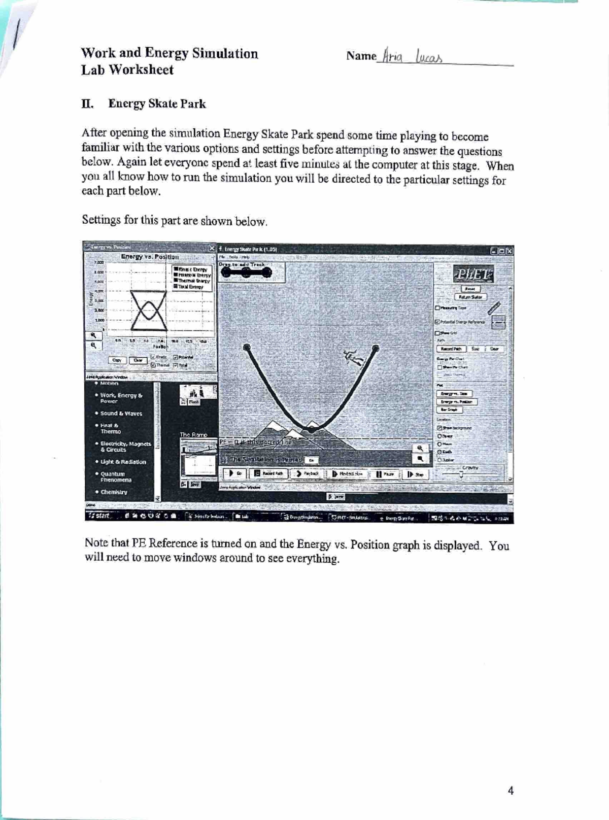 Work and Energy Simulation Lab Worksheet (Energy Skate Park) - Studocu