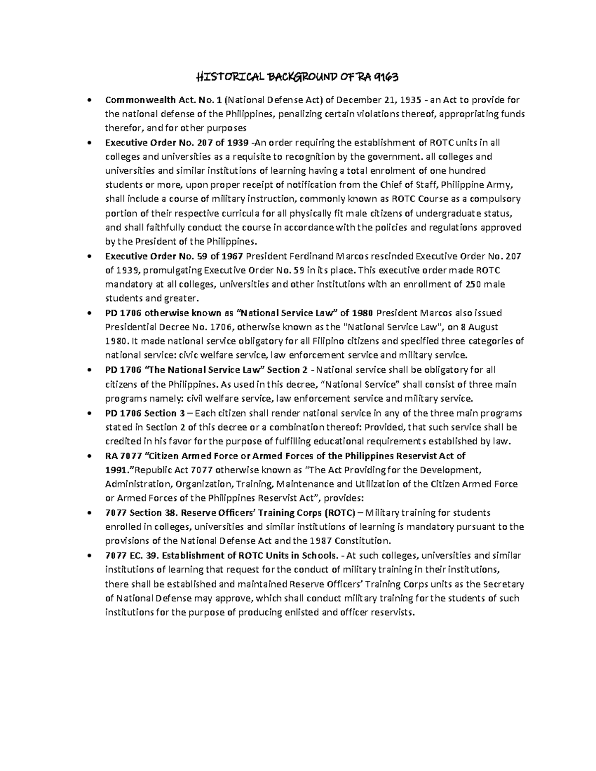 Historical Background and Overview of RA 9163: NSTP Law - Studocu