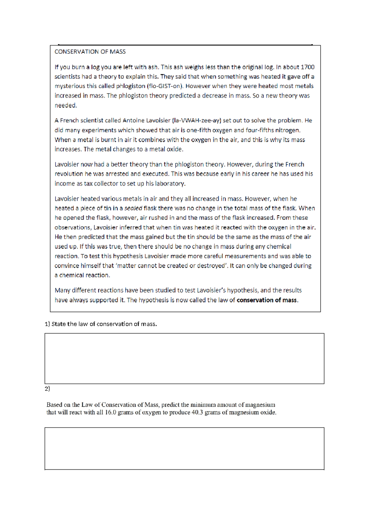 Practical Experiment: Law of Conservation of Mass (Chem 101) - Studocu