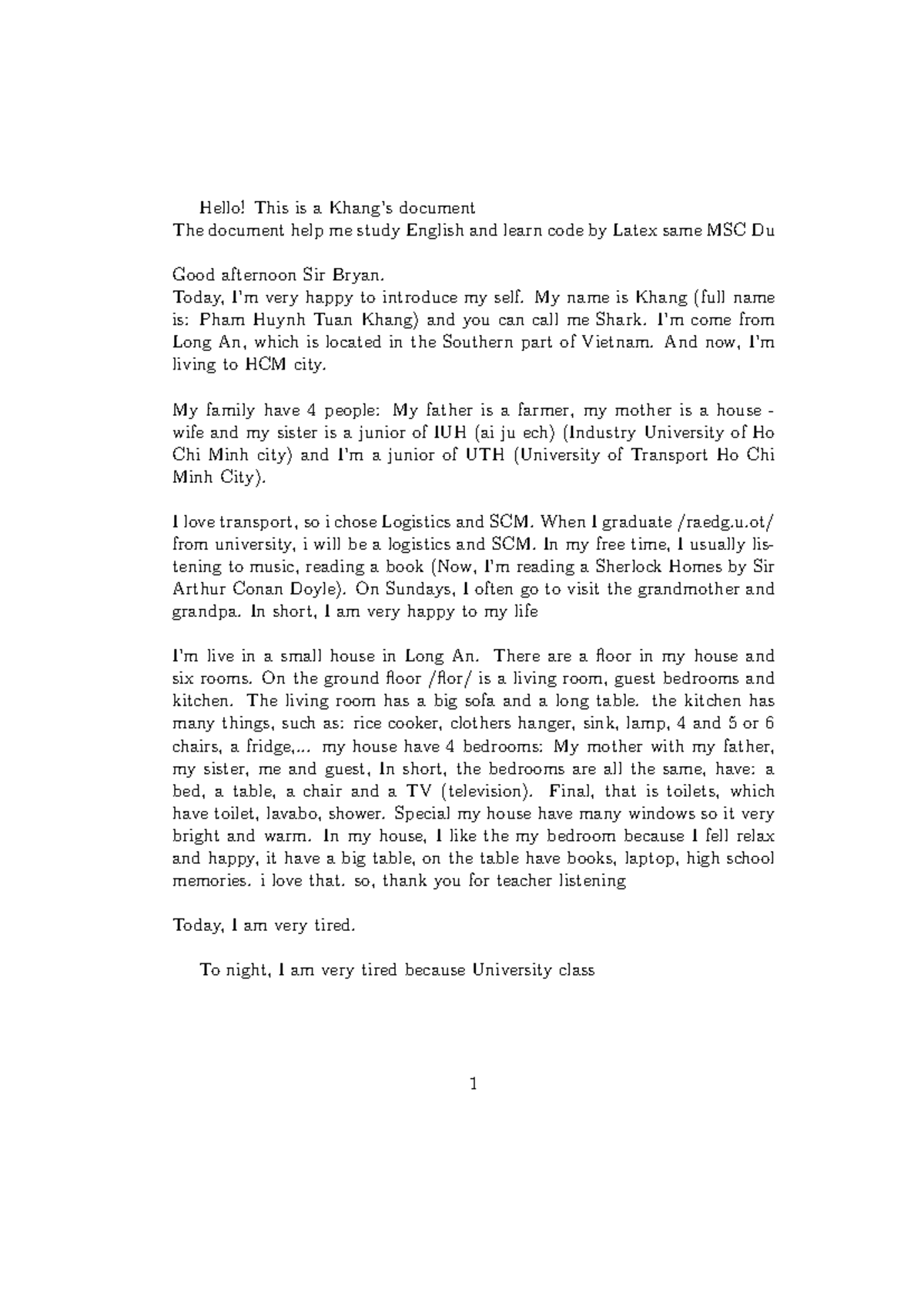 MSC 1 - Self-Introduction and Home Description Essay - Studocu