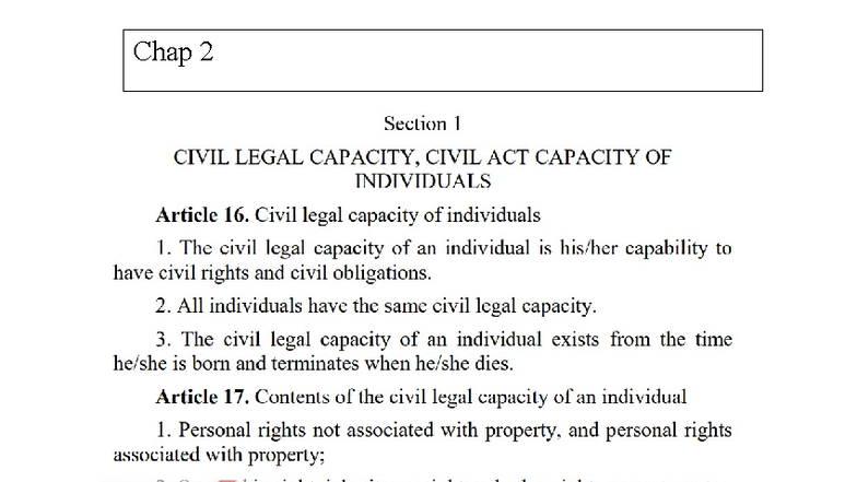 CIVIL LEGAL CAPACITY & ACT CAPACITY - Chapter 2 Overview - Studocu