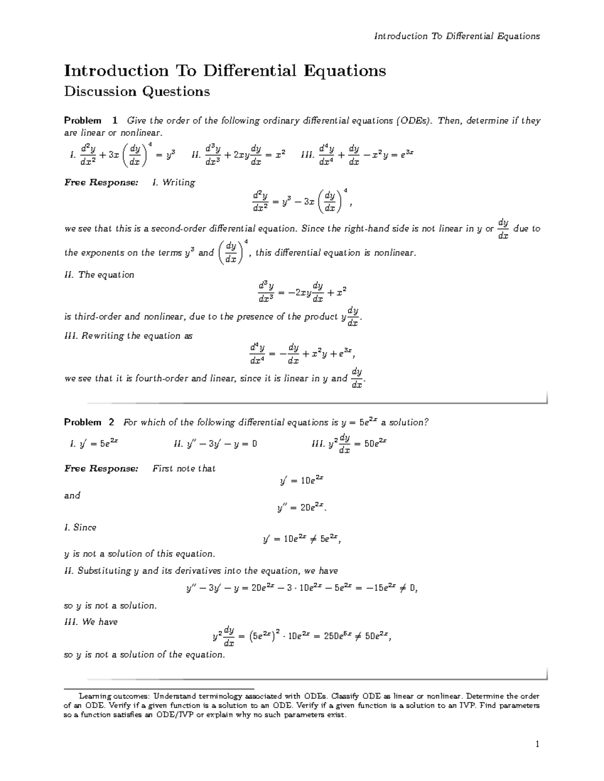Introduction to Differential Equations - Discussion Questions - Studocu