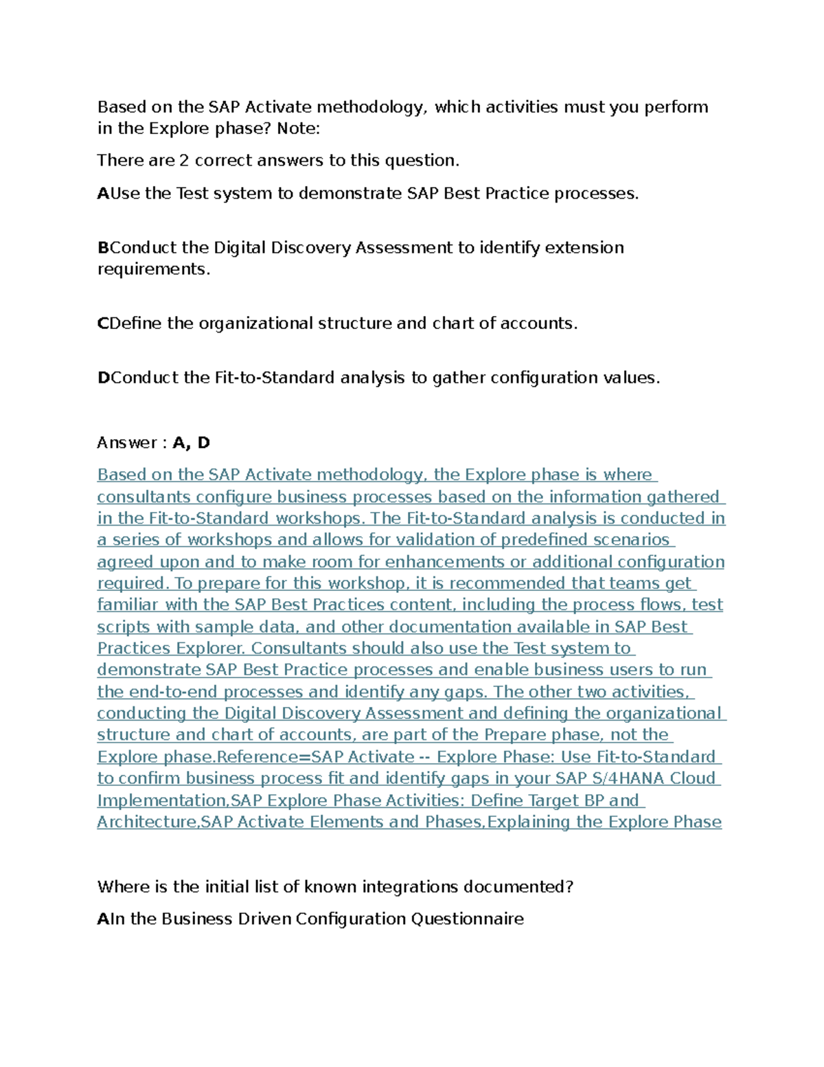 SAP Activate Methodology: Key Activities in the Explore Phase - Studocu