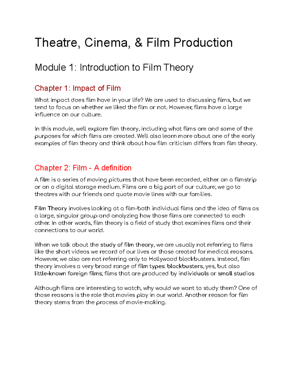 Theatre, Cinema & Film Module 1 Summary & Practice - Theatre, Cinema ...