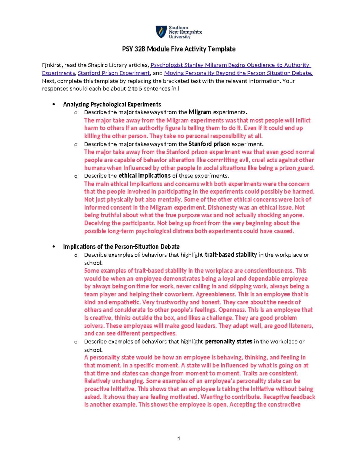 PSY 328 Module 5 Activity: Analyzing Milgram & Stanford Experiments ...