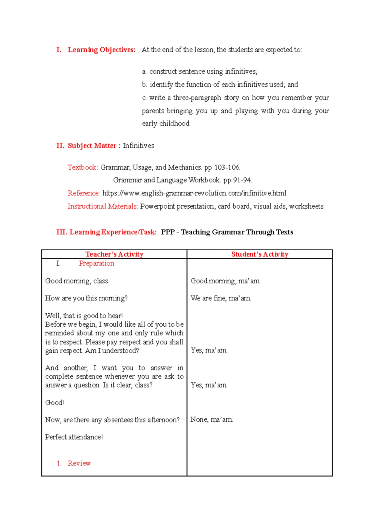Lesson-plan-fact - Detailed Lesson Plan - I : Time Allotment: 50 mins ...