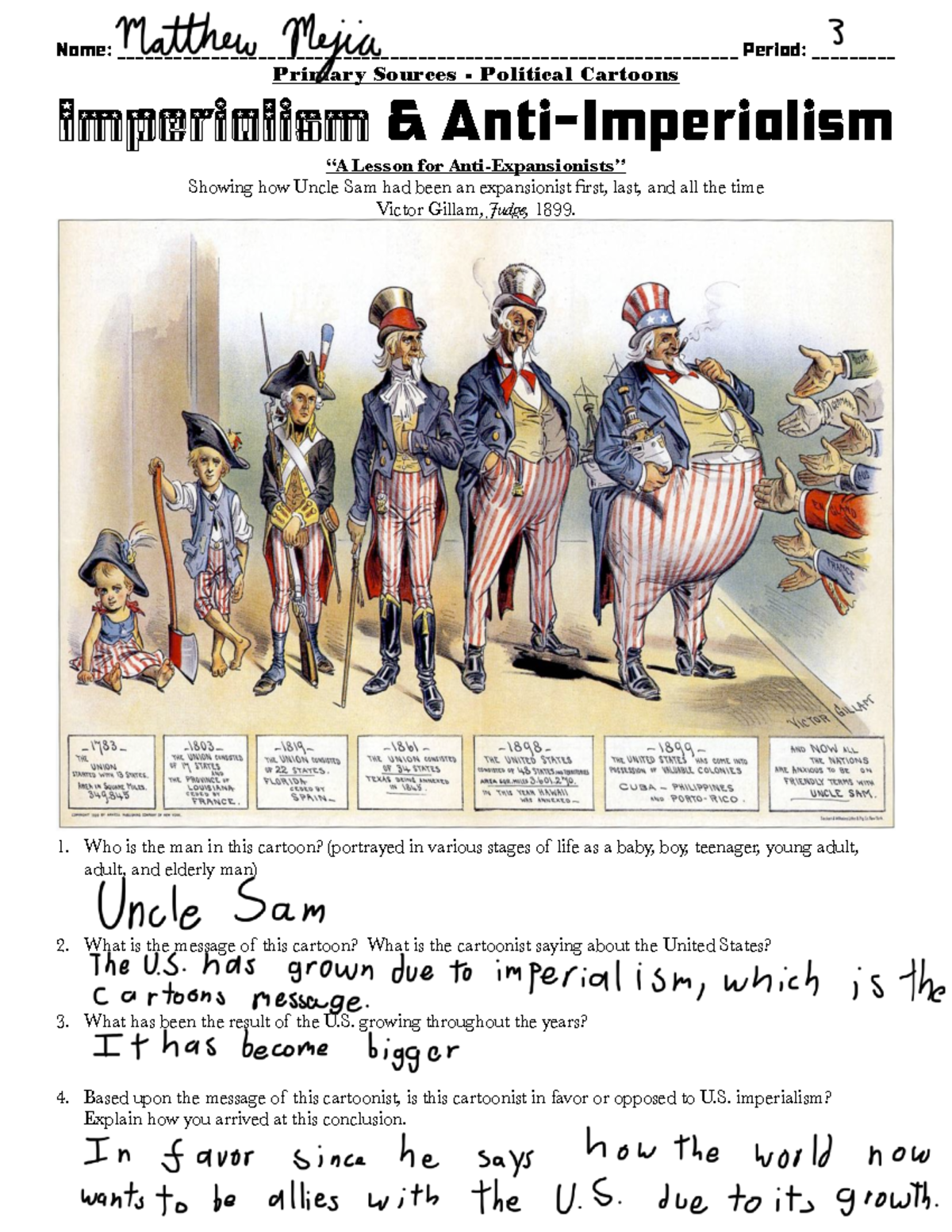Political Cartoon Analysis on U.S. Imperialism: Primary Sources - Studocu