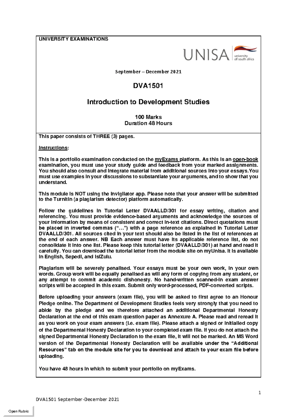 DVA1502 MAY JUNE EXAM - DVA1502 MAY/JUNE 2023 S1 EXAMINATION Student ...
