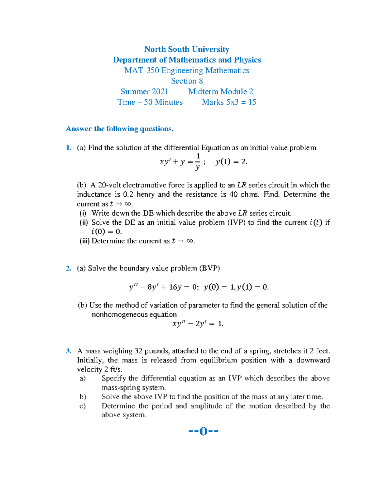 MAT350 - Engineering Mathematics Midterm Exam Guide Summer 2021 - Studocu