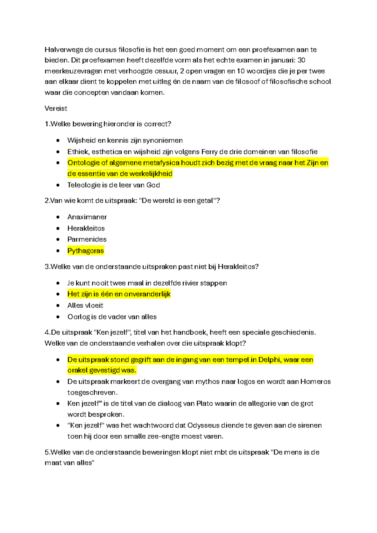 Voorbeeldexamen filosofie - Halverwege de cursus filosofie is het een ...
