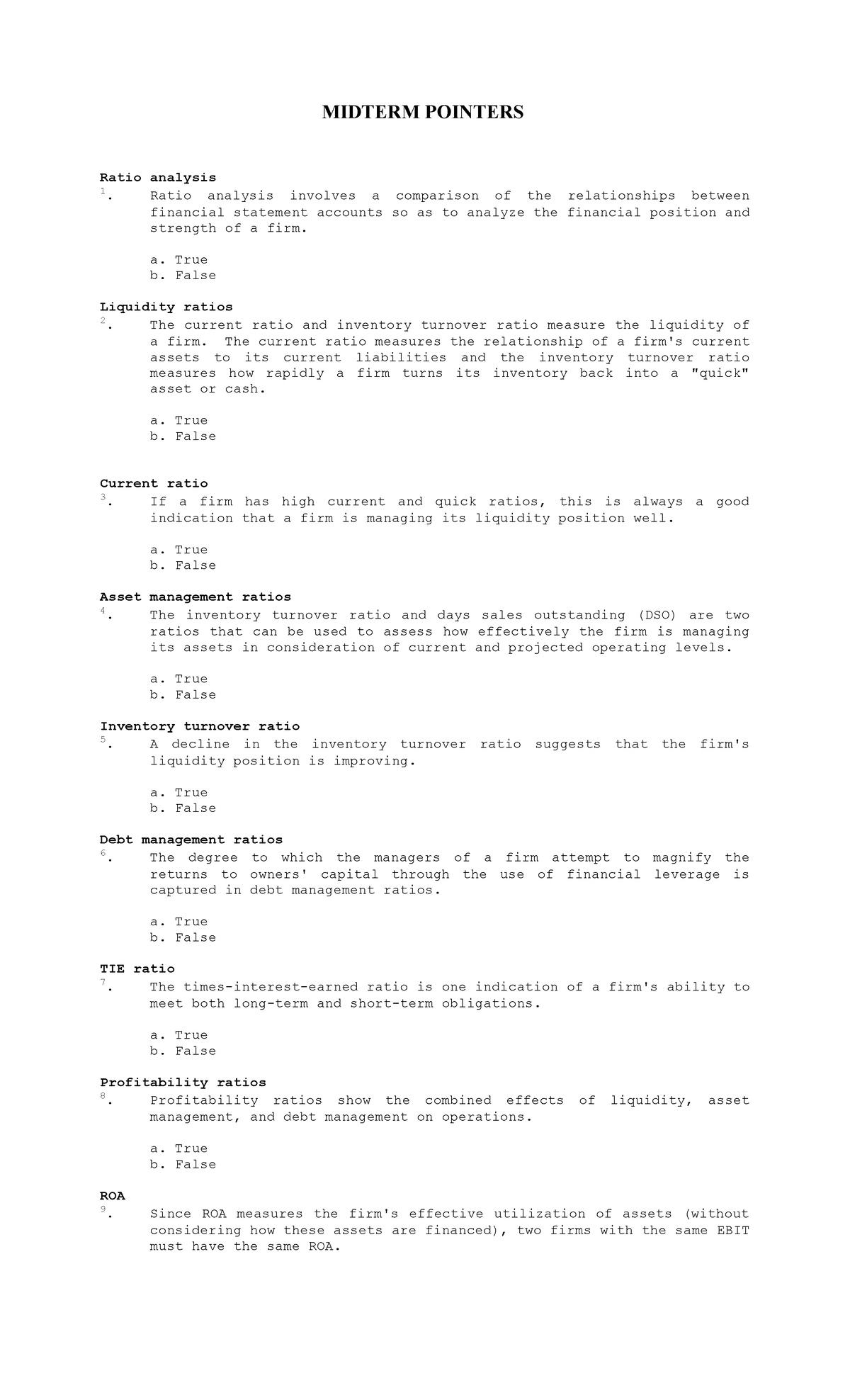 FME 101 Midterm Review: Key Concepts on Financial Ratios - Studocu