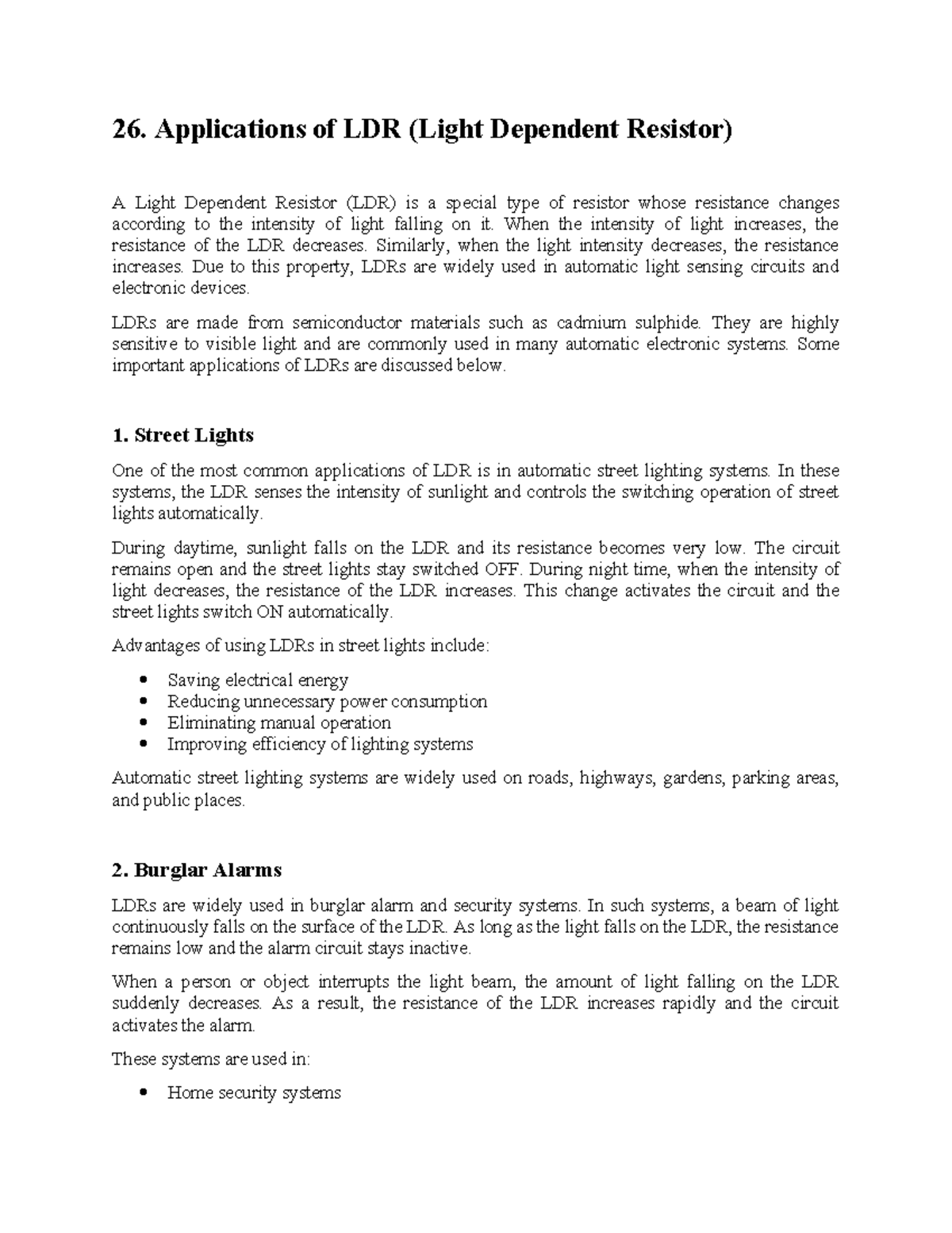 Applications and Limitations of LDRs in Physics Project (26, 27, 28 ...