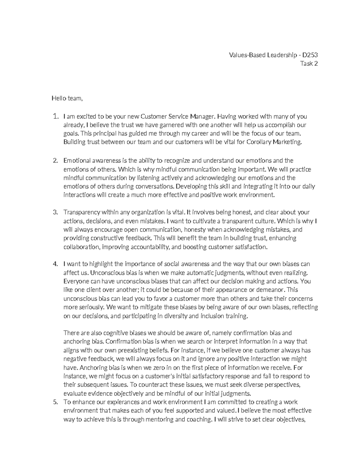 Values-Based Leadership Strategies - D253 Task 2 - Studocu