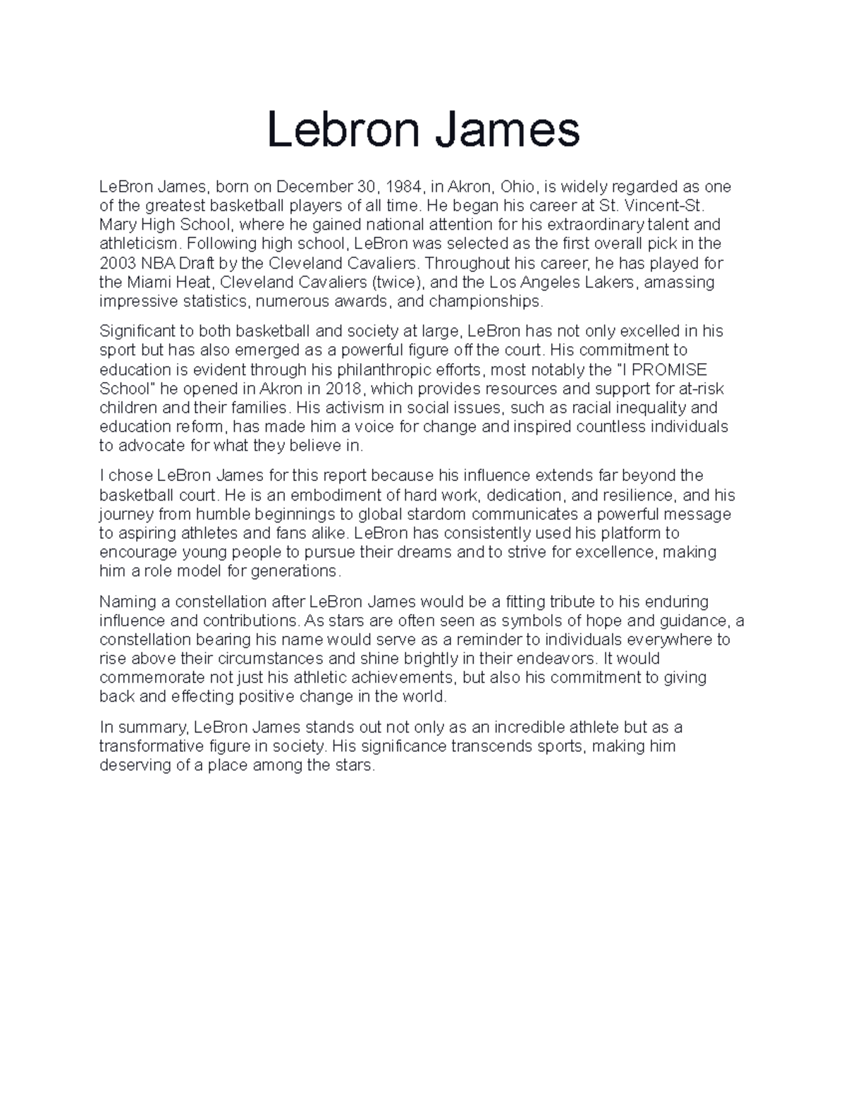 LeBron James: A Transformative Athlete and Philanthropist - Studocu