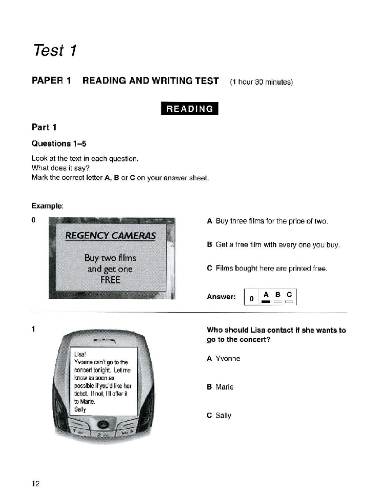 Cambridge Preliminary English Test 6: Test 1 Reading & Writing - Studocu