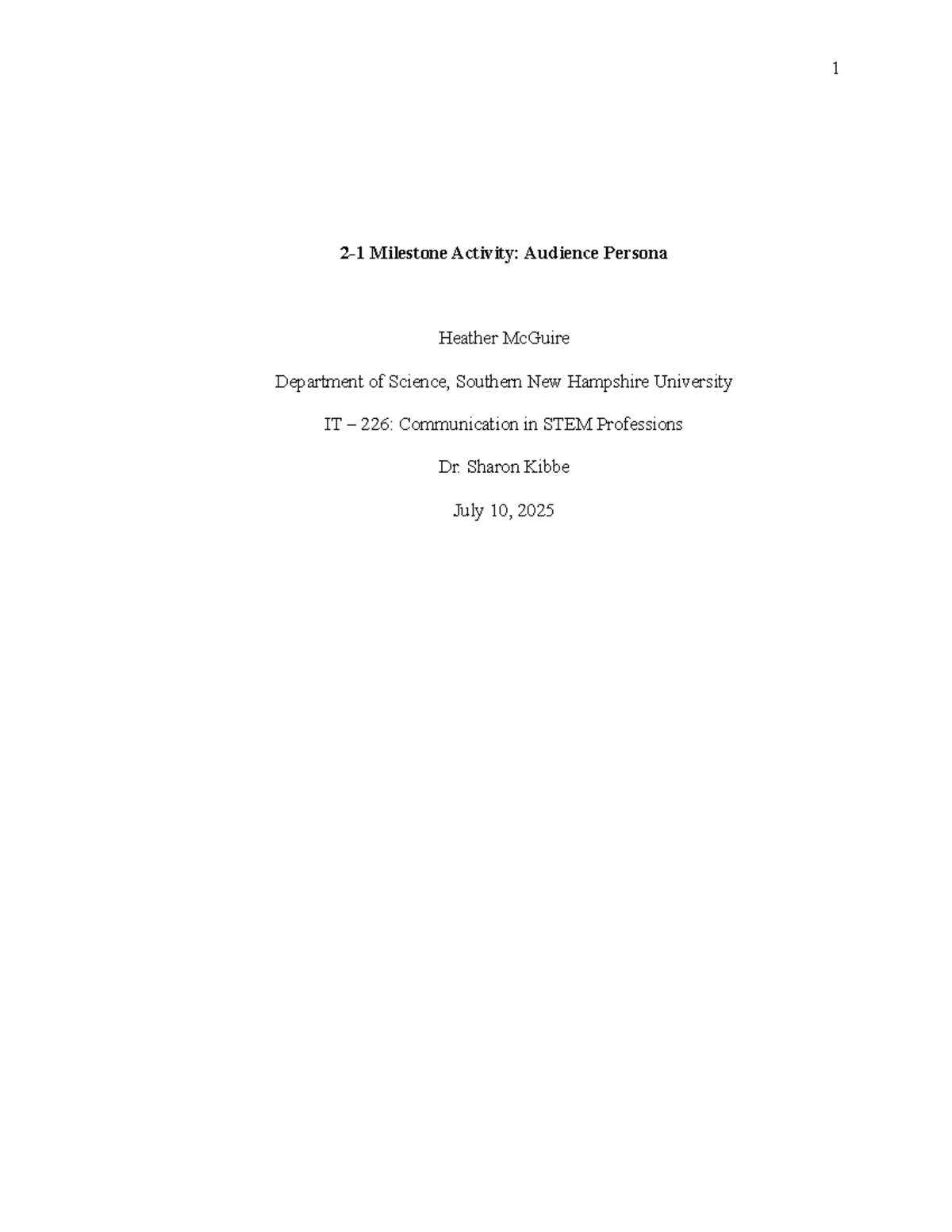 IT 226: Milestone Activity - Audience Persona for DataNanny - Studocu
