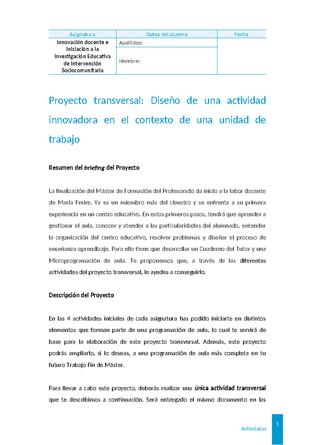 Proyecto Transversal: Innovación Docente e Investigación Educativa ...