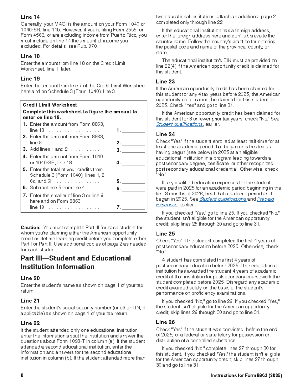 Instructions for Form 8863 (2025) - Studocu