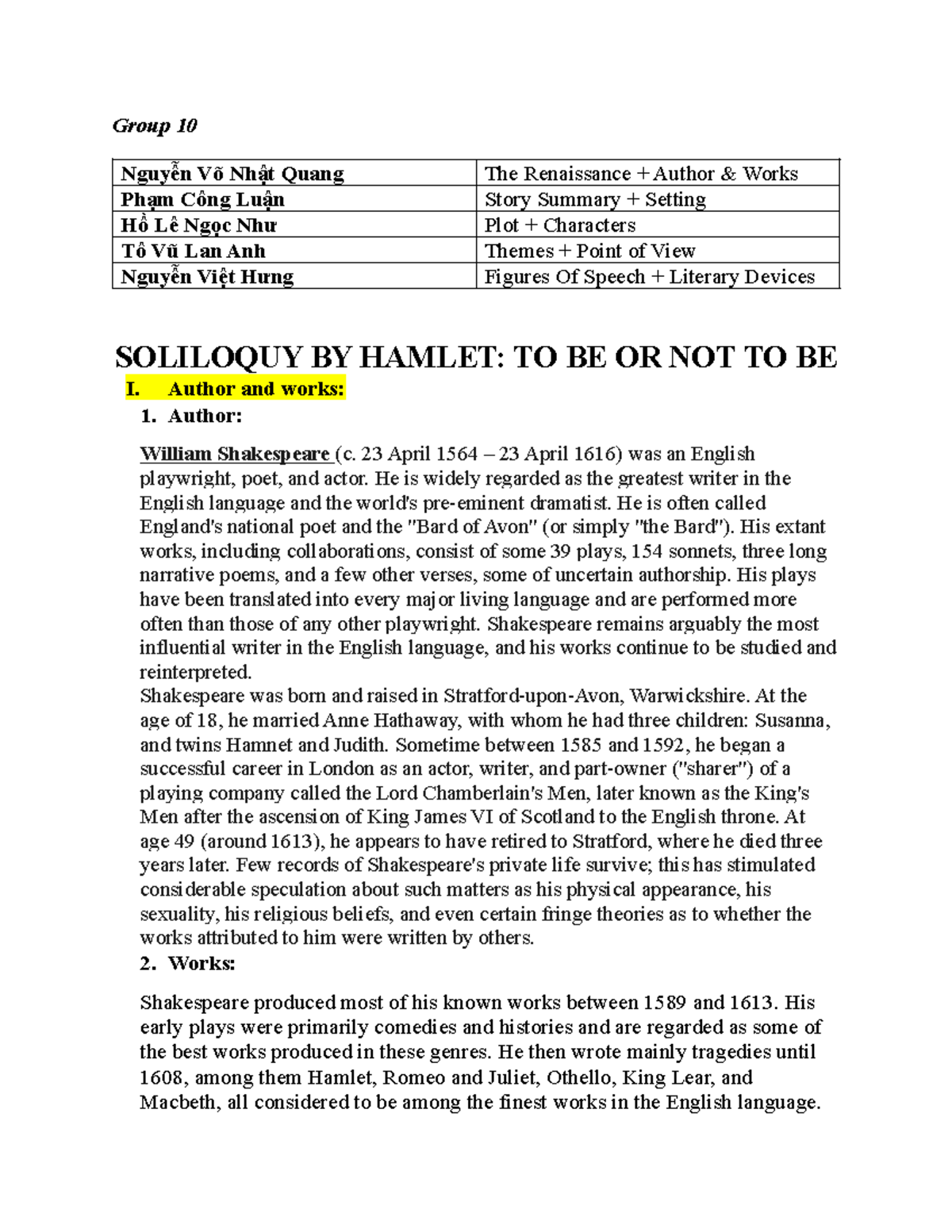 Hamlet's Soliloquy Analysis: To Be or Not To Be (ENG 101) - Studocu
