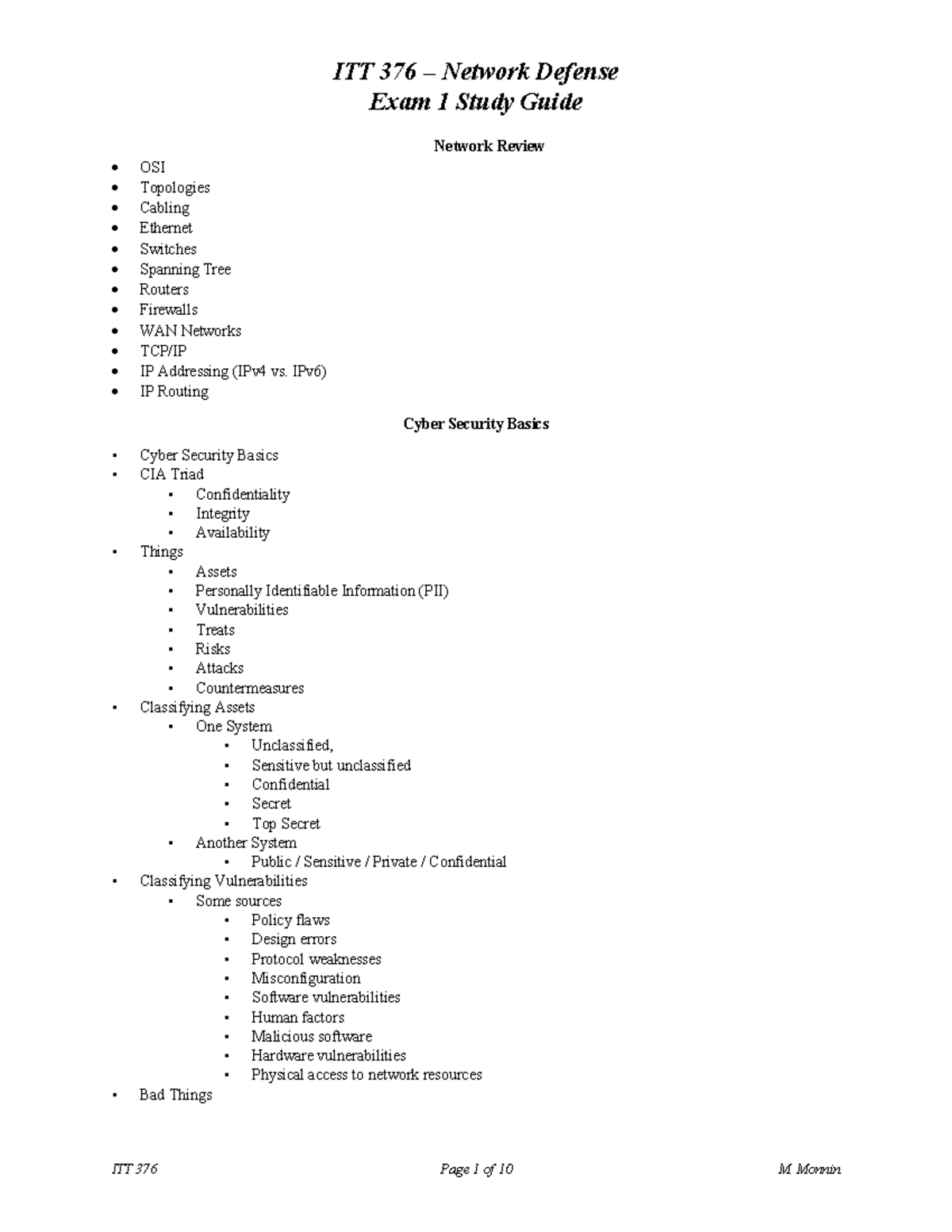 ITT 376 Network Defense Exam 1 Comprehensive Study Guide - Studocu