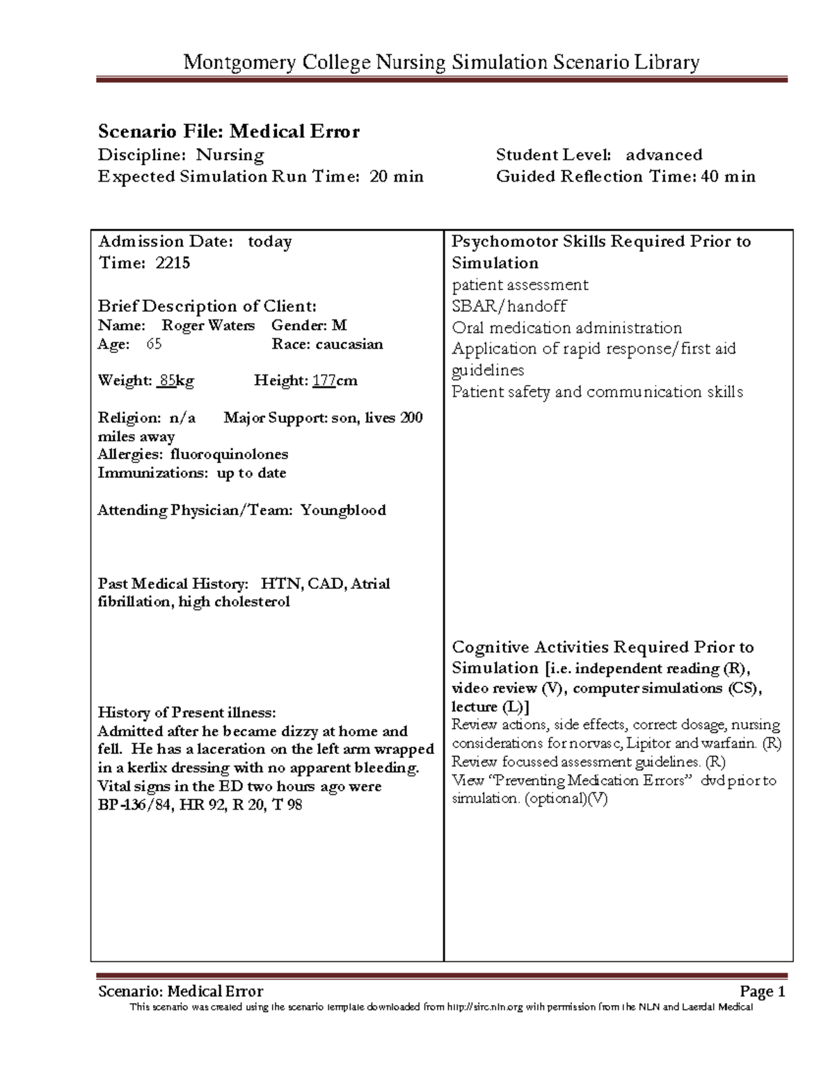 Medical Error Simulation Guide for Advanced Nursing Students - Studocu