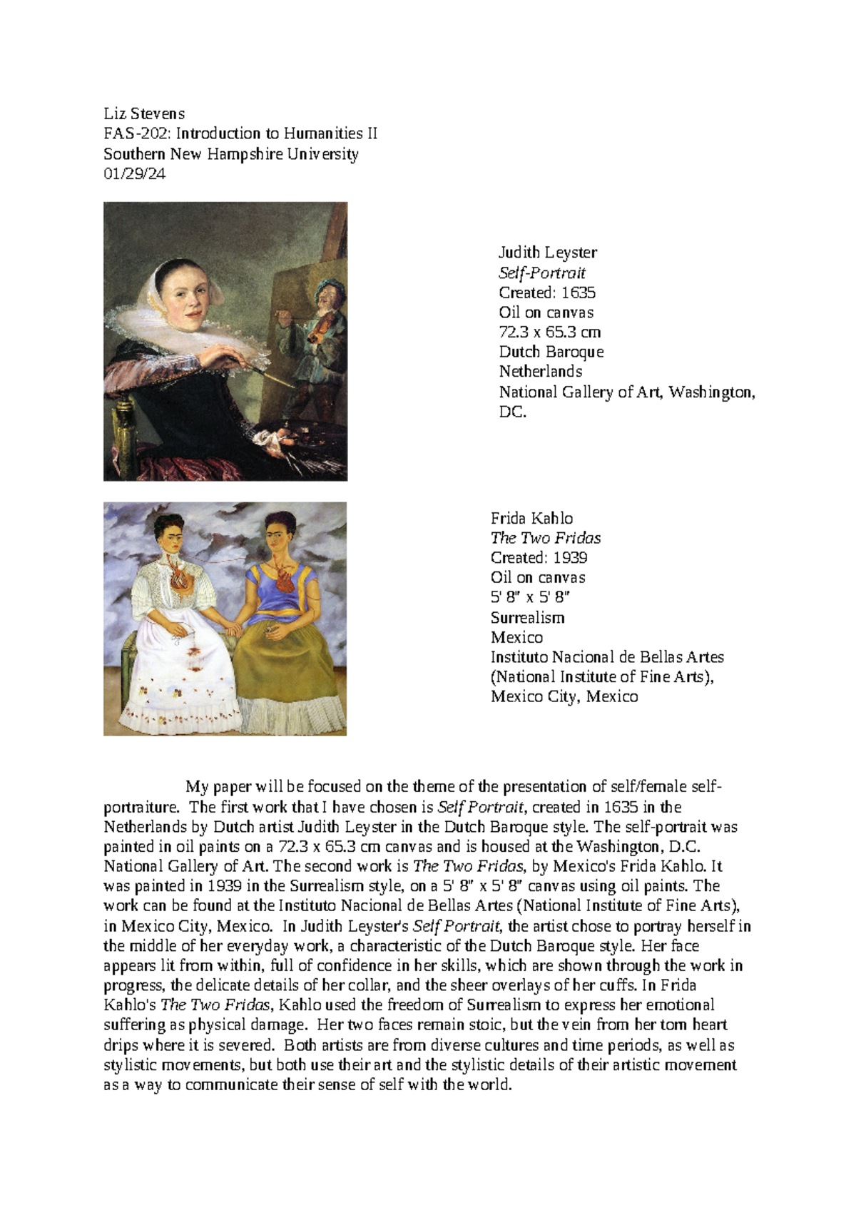 FAS 202 Milestone One: Analyzing Self-Portraiture in Art - Studocu