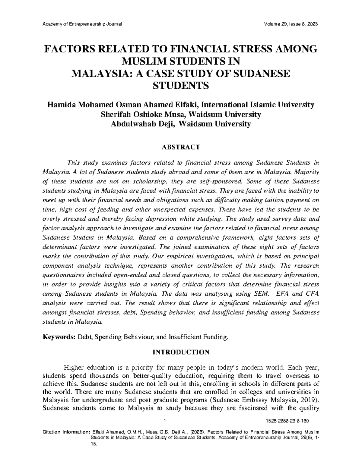 Factors Related to Financial Stress Among Muslim Students in Malaysia ...